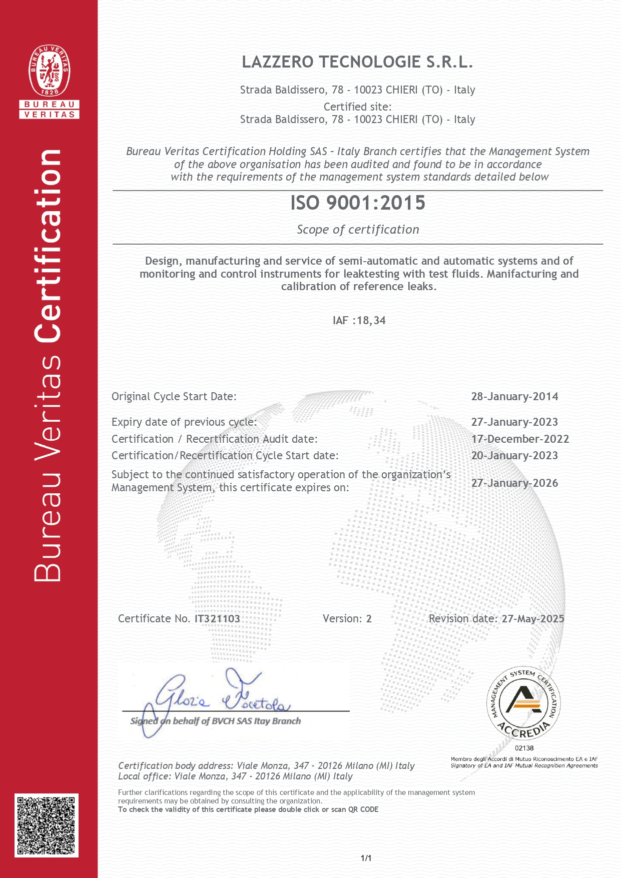 Lazzero Tecnologie - Industrial Leaktesting Systems - Certifications